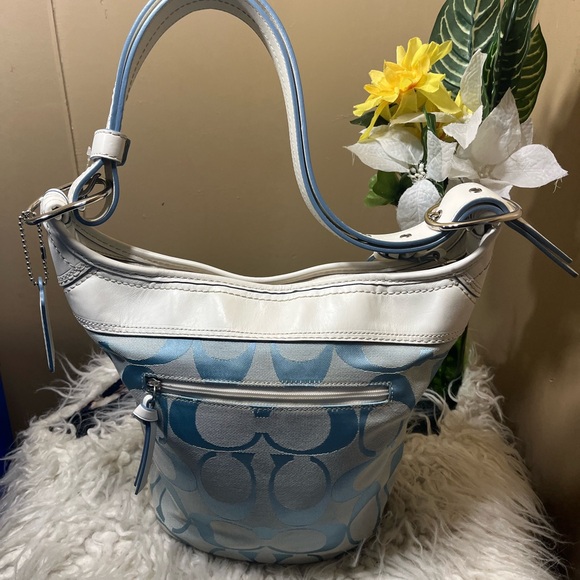 Coach | Bags | Coach Logo Powder Blue Bucket Bag | Poshmark